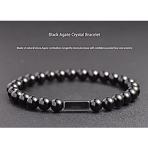 YJJelt Black Onyx Bead Bracelet 6mm Black Beaded Stone Bracelet for Men Women