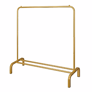 JIUYOTREE Metal 43.3 Inches Garment Rack with Bottom Shelf Clothing Rack for Hanging Clothes Coats Skirts Shirts Sweaters Gold