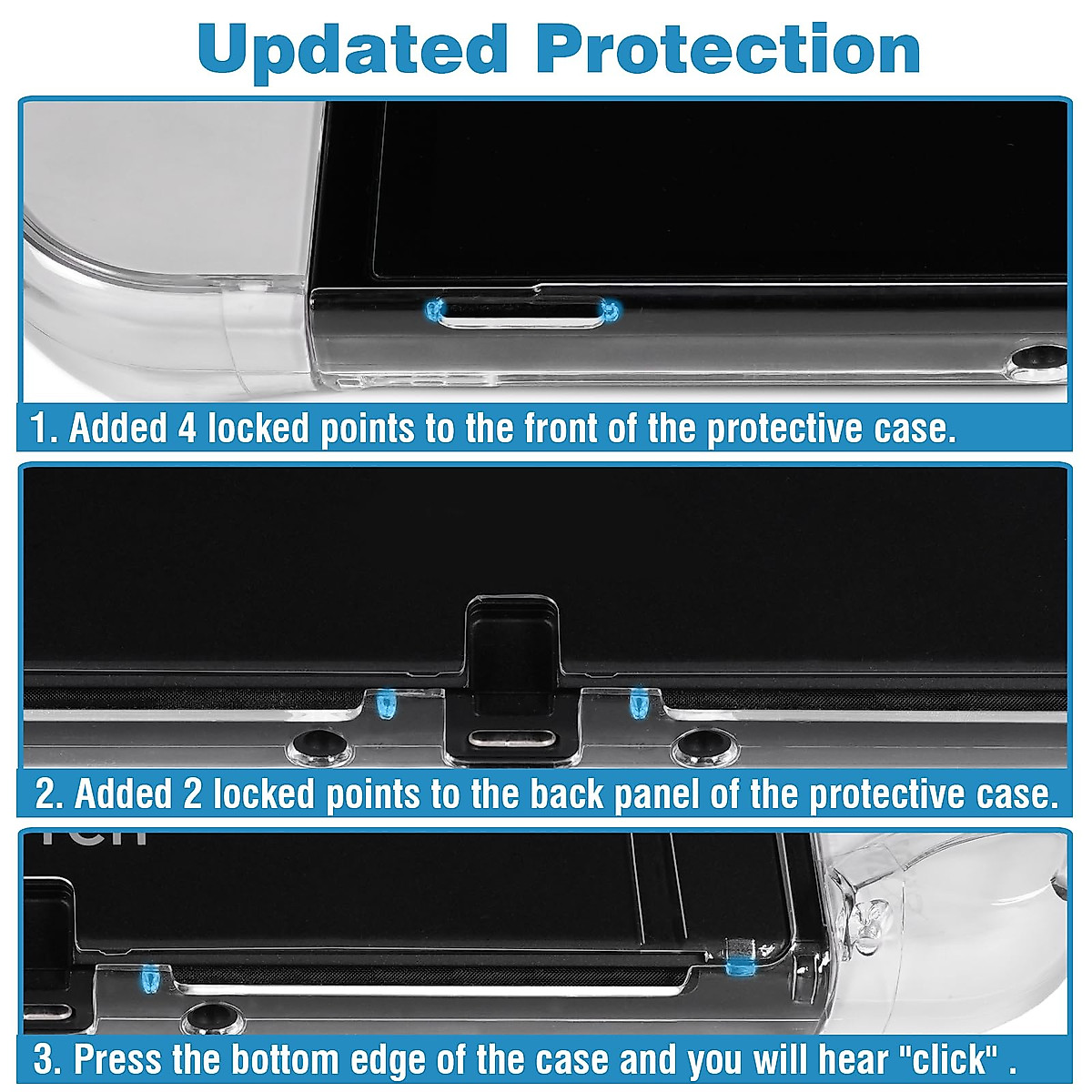 TIKOdirect Transparent Case Compatible with Switch OLED, Dockable Clear Protective Case for Switch OLED, Comfort Grip Case with Shock-Absorption and Anti-Scratch Design, Crystal Glitter