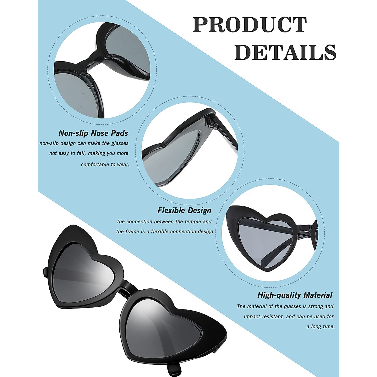 Flutesan 20 Pairs Heart Shaped Sunglasses Vintage Heart Glasses Women Bachelorette Sunglasses for Wedding Party(White, Black with Gray Lenses)