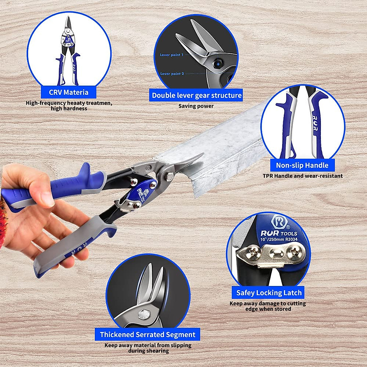 10" Tin snips for Cutting Metal Sheet - Aviation Snips Straight Cut With CR-V Blade&Non-Slip Handel,Max 1.2mm Cutting Thickness,For Cutting Metal Sheet (Metal)