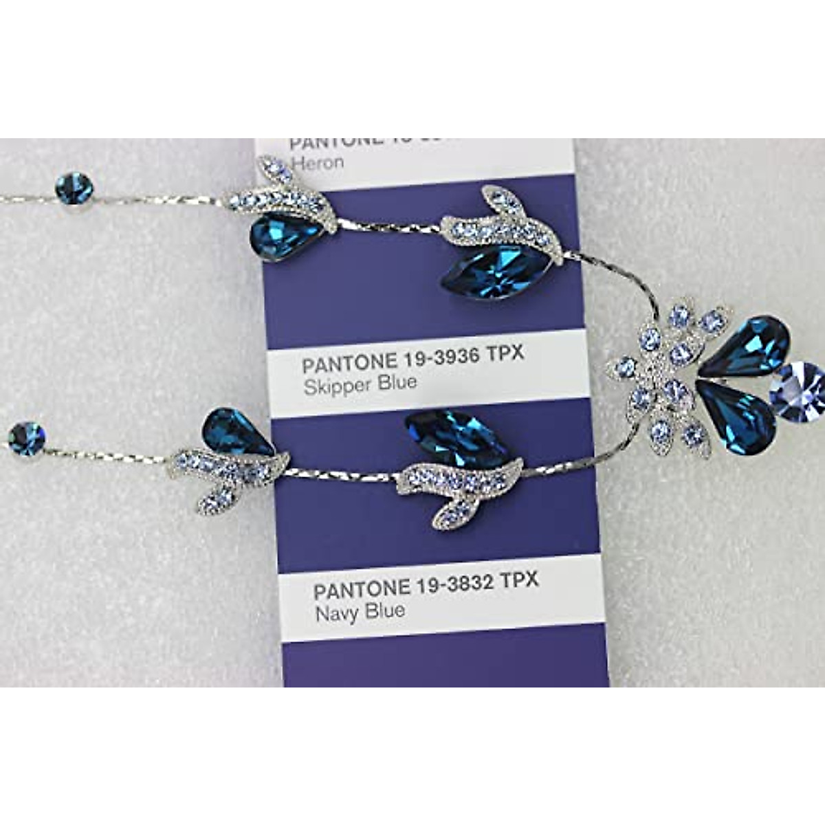 Faship Gorgeous Dark Blue Crystal Floral Necklace Earrings Set - Navy Blue