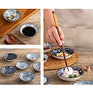 SYJAN HOME Ceramic Dipping Bowls,4 Inch Soy Sauce dish,Pinch Bowls Set of 6,Side Dishes for Snack,Sushi,Sauce,3 Oz Japanese Style Small Bowls for Side Dishes,Kitchen Prep,Vintage Blue
