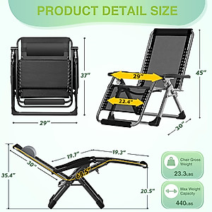 Suteck Zero Gravity Chair, XL 29in Lounge Chair Anti Gravity Chair w/Removable Cushion, Reclining Patio Chairs with Upgraded Lock, Pillow and Footrest, Folding Patio Recliner for Indoor Outdoor