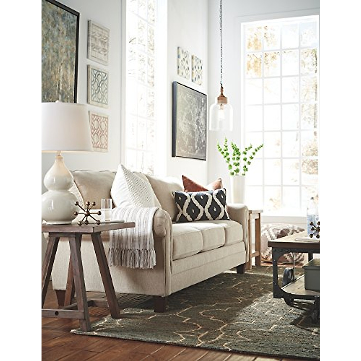 Signature Design by Ashley Faiz Rustic 20.5" Natural Wood & Glass Pendant Light, Brown & Clear