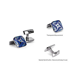 Cufflinks Unique Square Enamel Blue Cuffs Luxury French Shirts Silver Cuff Link for Men 1 Set