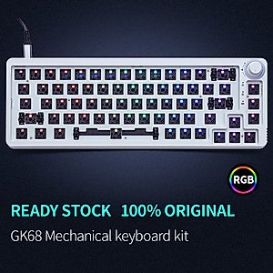 GK68 RGB Hot-Swappable Programmable Junction Box Can Be Replaced with Switch DIY Mechanical Keyboard Kit, Support AKKO, Cherry MX, Gateron, Kailh Mechanical Axis (White, White)