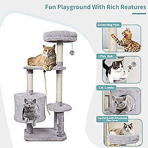 MIAO PAW 6Cat Tree Tower Condo Sisal Post Scratching Furniture Activity Center Play House Cat Bed Grey