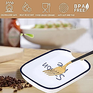 Ceramic Spoon Rest for Stove Top, Spoon Holder For Stove Top, Cooking Utensil Holder, Farmhouse Kitchen Accessories, Utensil Rest and Spoon rest, Blue Farmhouse Kitchen Decor (BLUE)