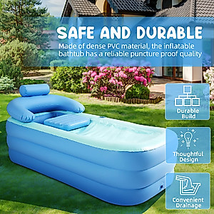 Inflatable Bathtub Adult with Electric Air Pump, Indoor or Outdoor Portable Foldable Bath Tub and Ice Bath Tub, Freestanding Blow Up Bathtub with Bath Pillow Headrest for Adults Spa, 63"x33" (Blue)