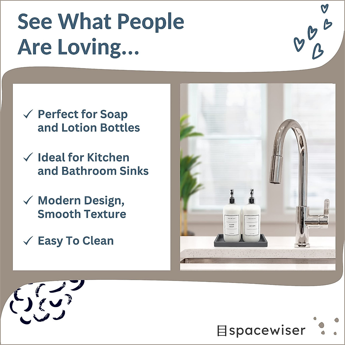 Spacewiser Countertop and Vanity Tray – Small 7.7" Silicone Soap Dispenser Tray, Shatterproof Flexible Bathroom Tray, Kitchen Sink Tray for Soap Bottles, Key Trinket Ring Tray, Original Silicone Tray