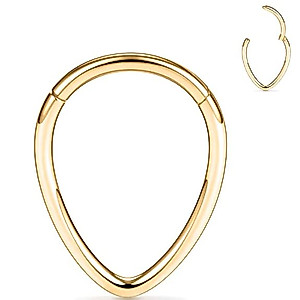 16G 5/16" GOLD STEEL CHEVRON TRIANGLE TEARDROP HINGED CLICKER NOSE SEPTUM HOOP Style 88888-314