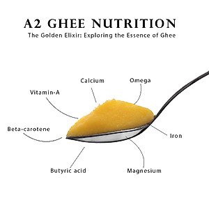 The Roast® A2 Cow Ghee Clarified Butter From Organic Pasture Raised | A2 Ghee - Gir Cow Desi Ghee | Bilona Ghee A2 Organic Grass Fed Butter | 500 ML Glass Jar