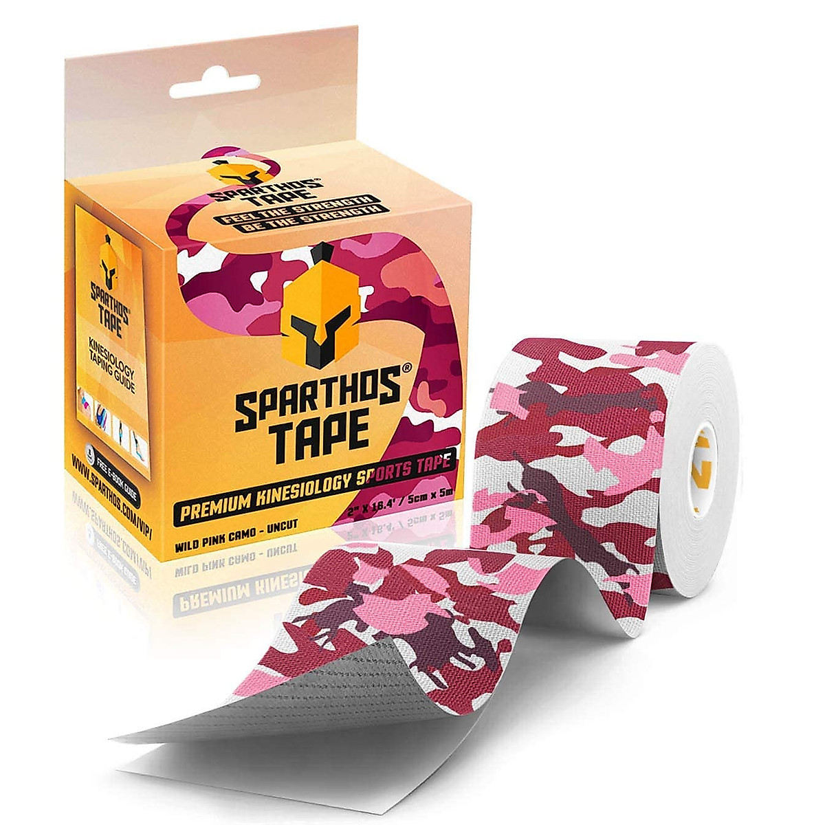 Sparthos Kinesiology Tape [Wild Pink Camo - 16.4ft Uncut Roll] x Ice Packs for Injuries [Size Medium + Cover]