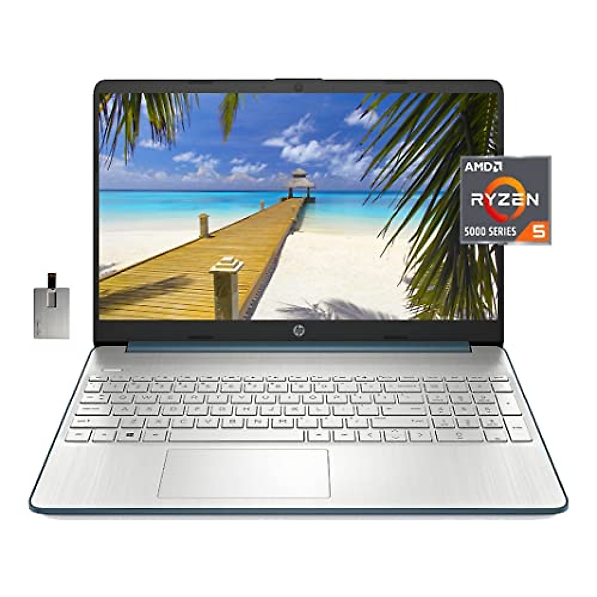 HP 2022 15.6" FHD Laptop Computer, AMD Ryzen 5-5500U Processor(Beats Intel i7-1065G7), 8GB RAM, 256GB PCIe SSD, AMD Radeon Graphics, HD Webcam, Bluetooth, Wi-fi, Win 11, Blue, 32GB USB Card