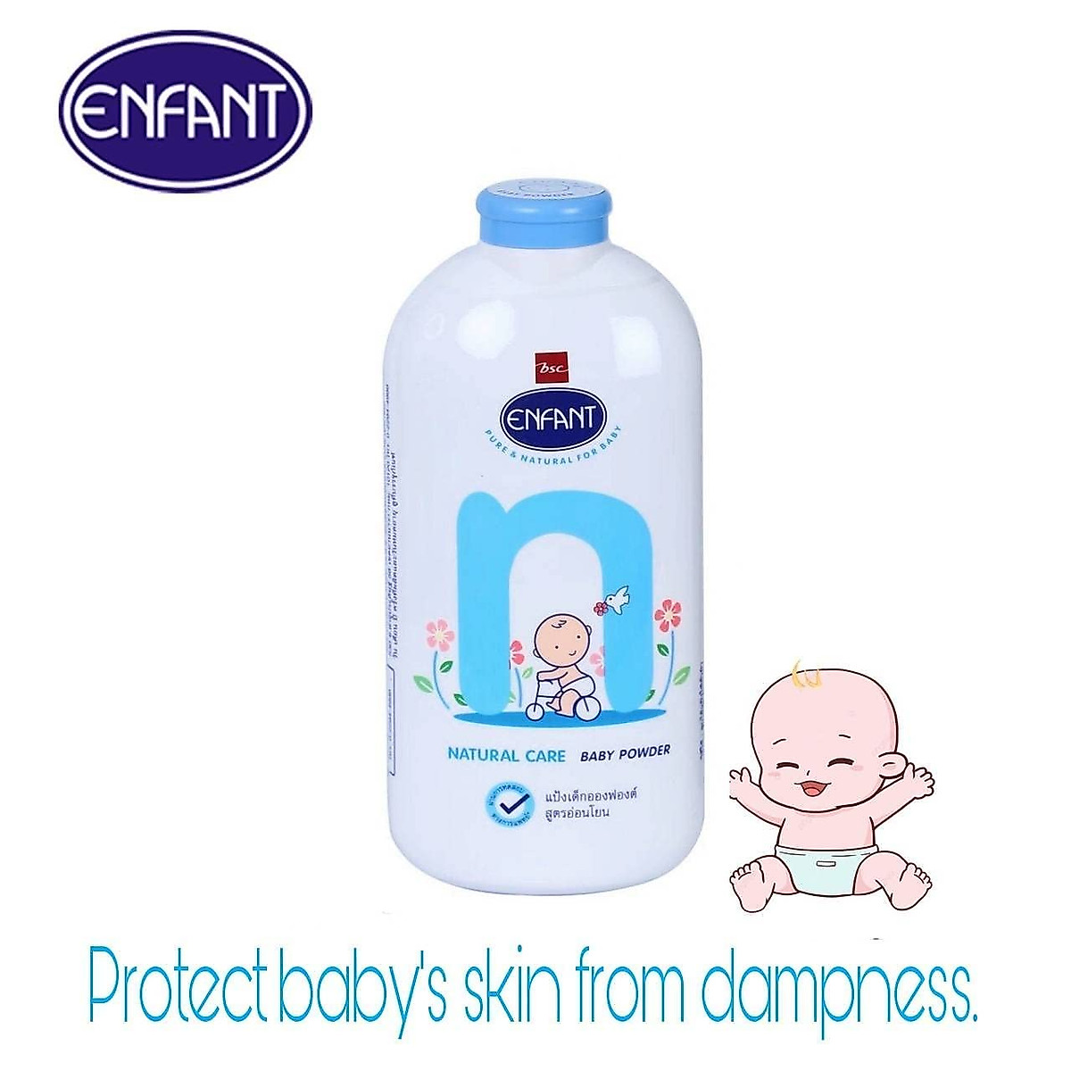 Sense Aroma Enfant Natural Care Baby Powder, Gentle Formula, Protects Your Baby's Delicate Skin from Moisture. Reduce Irritation Make Smooth, Soft & Comfortable. 400g (1 can), Blue