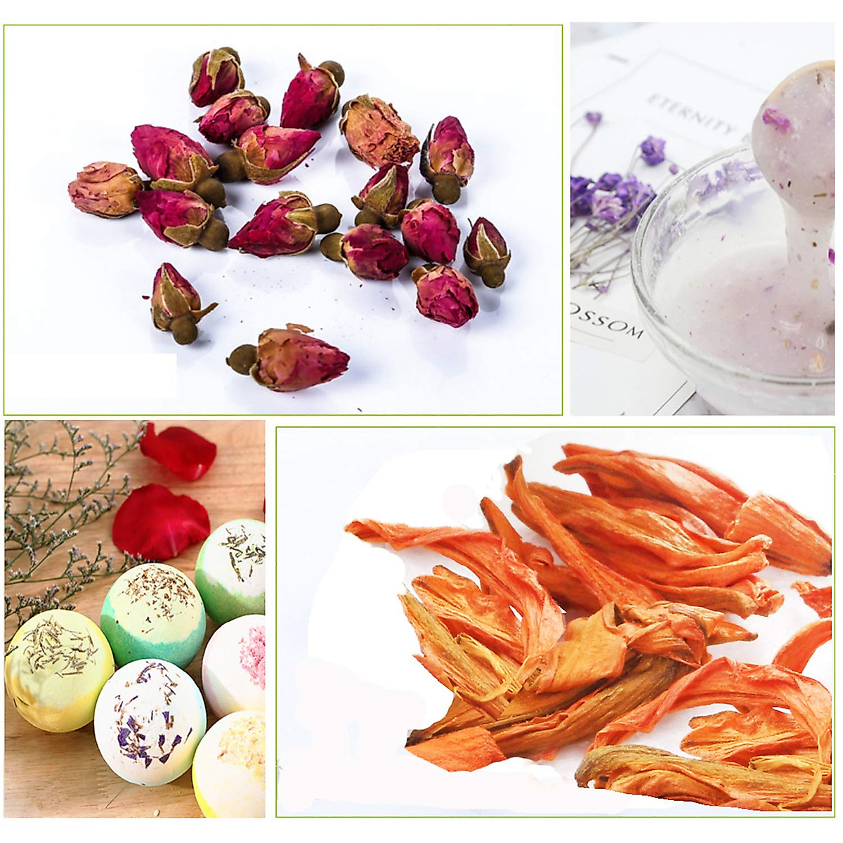 PNANA Dried Flowers- Edible Herbs Bulk of Lavender Buds, Rosebud, Jasmine, Chamomile, for Bath Bomb, Candle, Soap Making Kit
