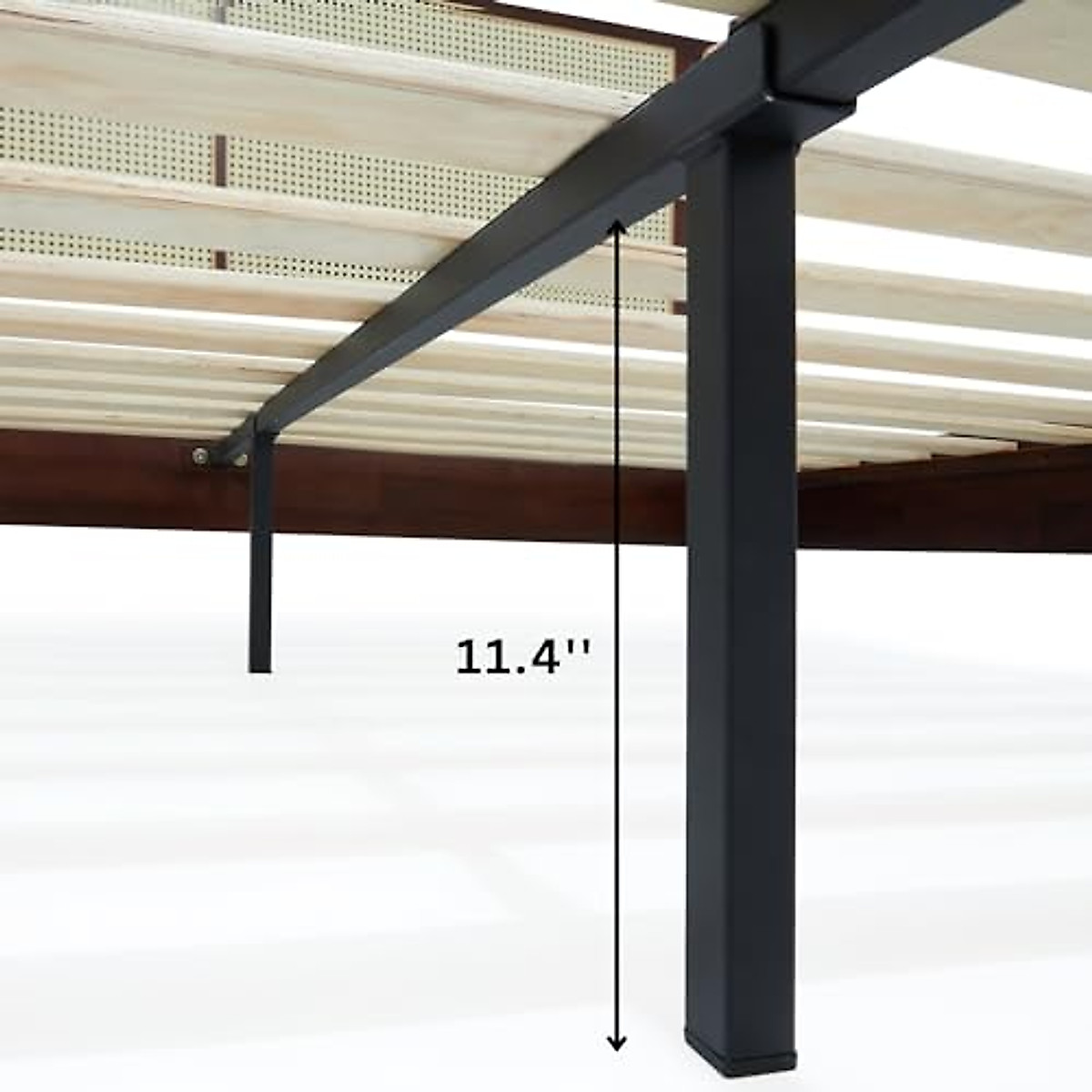 Bme Oliver King Bed Frame and Headboard - 15-Inch Signature Design with Rattan Headboard, Bohemian and Mid Century Style, 12-Slat Wood Support, No Box Spring Needed - Easy Assembly, Walnut