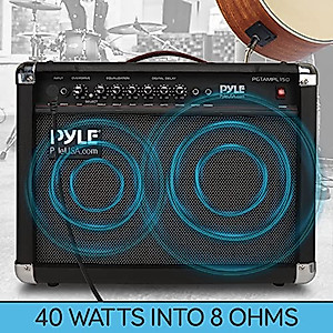 PyleUsa Portable Electric Guitar Amplifier,40 Watt Power,Two 6” & 8” High-Definition Speaker Cones, Bass, Dual Inputs, Overdrive,Digital Delay, Amp Control Volume, EQ for Beginner and Advance Practice