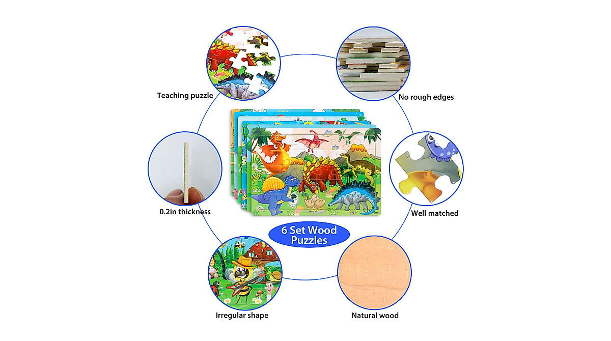 Colorful Wooden Jigsaw Puzzles for Kids Ages 3-5