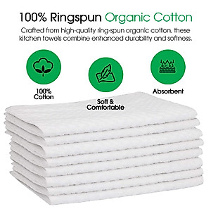 DG Collections Terry Dish Towels, 100% Cotton Kitchen Towels, Set of 8 (15x25 inch) Hand Towels - 400 GSM, Absorbent Terry Cloth Dish Towels for Kitchen, Soft Tea Towels - White Color