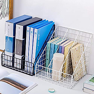 JIARI Desktop Office Bookends Document Files Holder Magazine File Holder Foldable 3-Slot Metal Organizer Holder Book Organizer (Black)