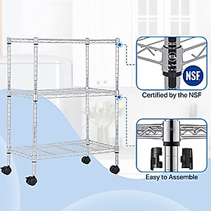 Dkelincs Wire Shelving Unit 23''L×13''W×31''H NSF Metal Storage Shelves 3 Tier Height Adjustable Wire Shelf with 4 Wheels for Kitchen Office Pantry Bathroom Garage, Chrome