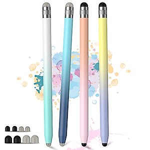 OJIOG Stylus Pens for Touch Screens (4Pcs), 2 in 1 Universal Stylus Pen for iPad, High Sensitivity & Precision Stylus with Double Fiber Tips, Compatible with iPad/iPhone (Mixed Four Colors)