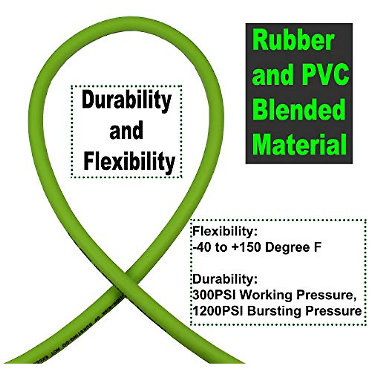 YOTOO Hybrid Lead-in Air Hose 3/8-Inch by 6-Feet 300 PSI Heavy Duty, Lightweight, Kink Resistant, All-Weather Flexibility with Bend Restrictors, 1/4-Inch Industrial Quick Coupler and Plug
