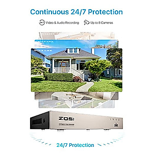 ZOSI 8CH 1080P Security Camera System with Hard Drive 1TB,H.265+ 8 Channel 5MP Lite HD-TVI DVR Recorder and 8pcs 1920TVL Weatherproof CCTV Dome Cameras Indoor Outdoor, 80ft Night Vision,Remote Access
