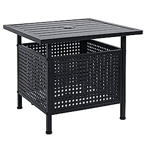 ALUPOM Patio Umbrella Table with 1.6 Inches Hole, Square Metal Patio Bistro Side Table Stand for Pool Garden Backyard,Black