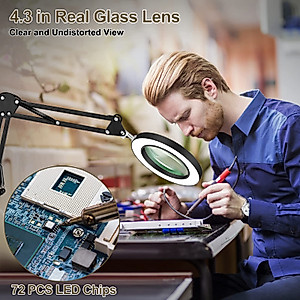 LED Magnifying Glass Desk Lamp with Clamp ,3 Color Modes 10 Levels Dimmable Adjustable Swivel Arm for Reading Rework Craft Workbench