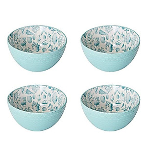 Pfaltzgraff Venice 16-Piece Stoneware Dinnerware Set, Service for 4, Aqua/White -