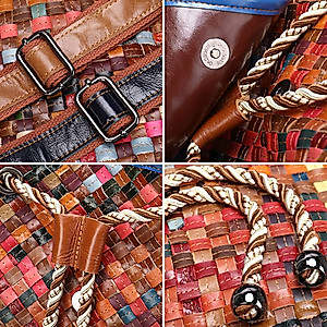 MASIWEI Genuine Leather Patchwork Backpack Purse for Women Multicolor Cute Large Capacity Bookbag with Drawstring Design