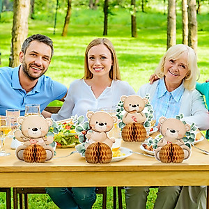 Hiboom 8 Pcs Bear Baby Shower Honeycomb Centerpieces Bear Baby Shower Party Supplies Bear Baby Shower Decorations Party Centerpieces Paper Fan Table Topper Honeycomb for Birthday Wedding Party