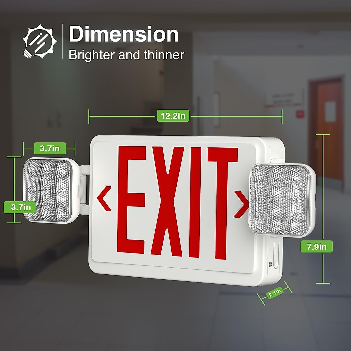 FREELICHT 2 Pack LED Exit Sign with Emergency Lights,Adjustable LED Emergency Exit Lights with Battery Backup,Exit Sign for Business,Easy To Install,UL Certified，AC 120/277V