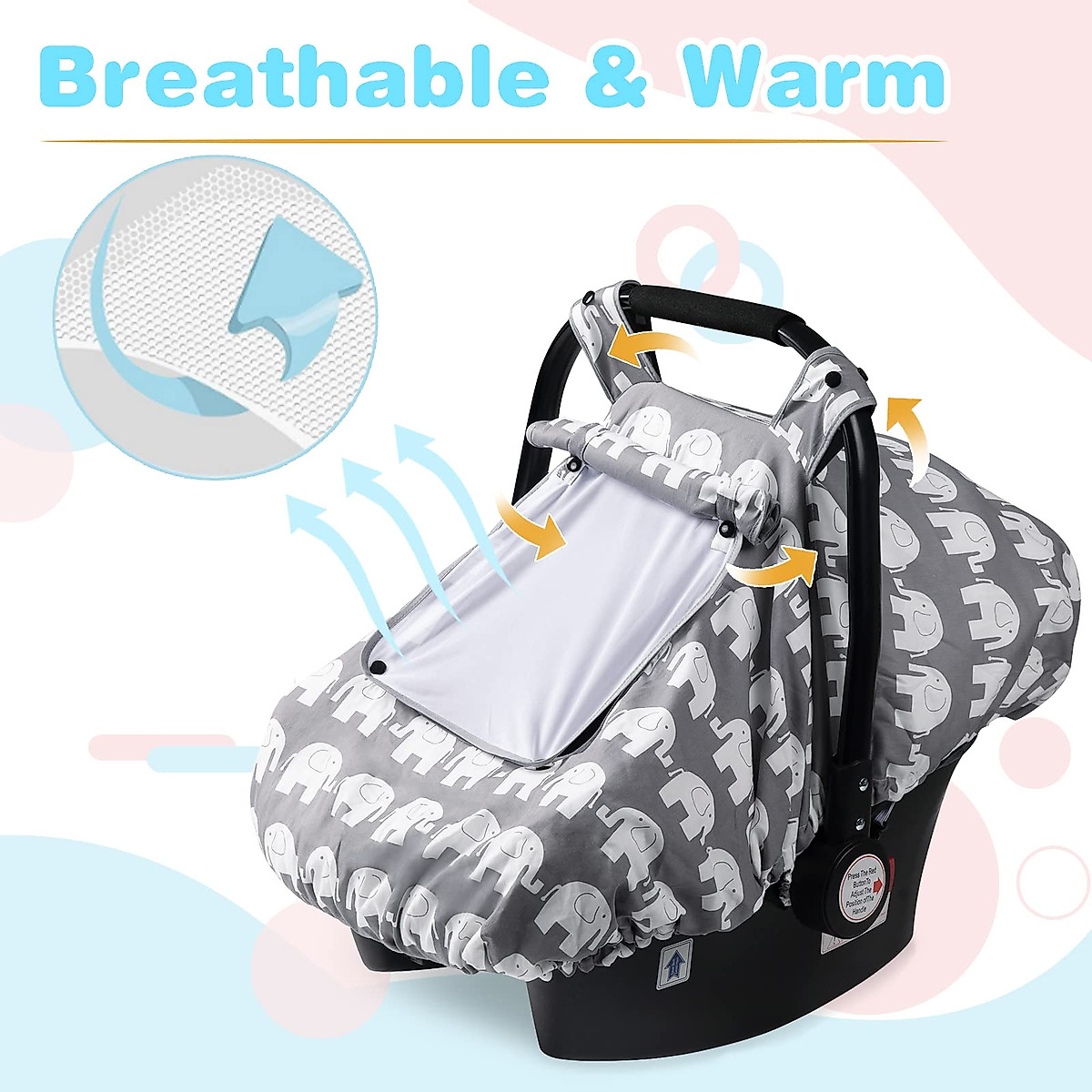 SMTTW Car Seat Covers for Babies Baby Car Seat Covers, Infant Car Canopy for Spring Summer Autumn Winter, Universal Fit, Snug Warm Breathable, Car Seat Canopy for Boys Girls (Elephant)