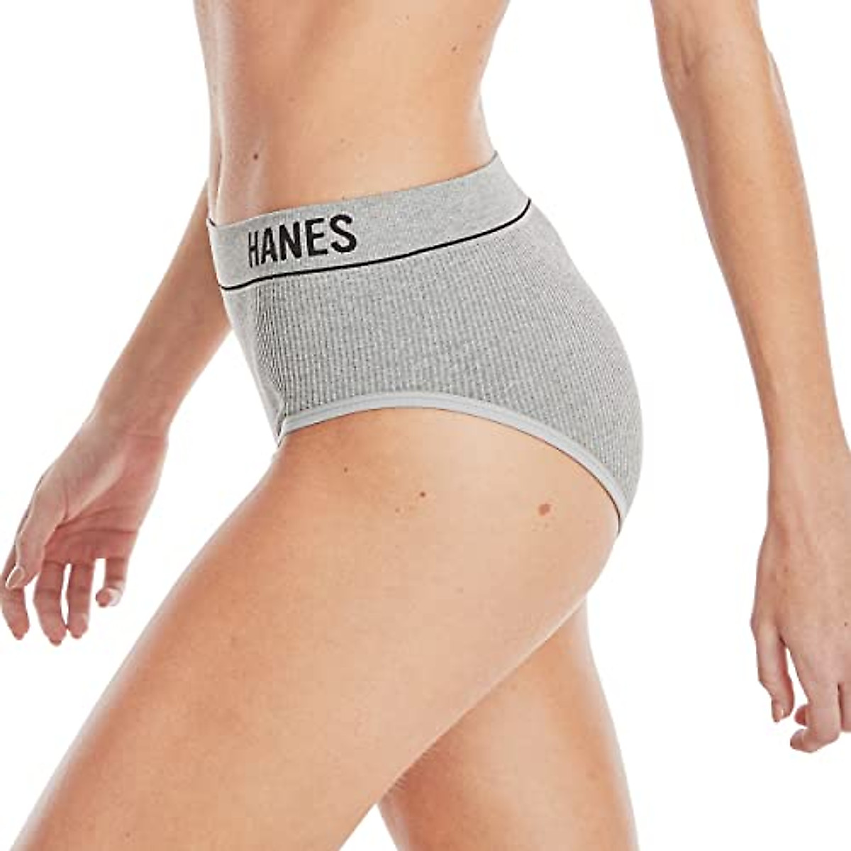 Hanes Women's Originals Seamless Stretchy Ribbed Hi-Leg Bikini Panties Pack, Assorted, 6-Pack, Black/Heritage Grey Marle, X Large