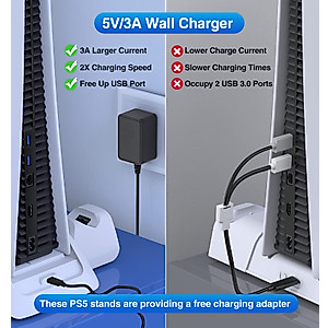 PS5 Stand with Cooling Station&Dual Controller Charger for Playstation 5 PS5 Console, CYKOARMOR PS5 Accessories with 5V/3A Adapter, PS5 Base with Cooler Fan, Charging Dock and Game Holder White
