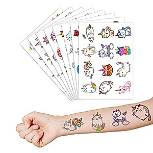 Caticorn Temporary Tattoos Birthday Party Supplies Decorations 96PCS Cat Unicorn Tattoos Stickers Cute Party Favors Kids Girls Boys Gifts Classroom School Prizes Themed Christmas