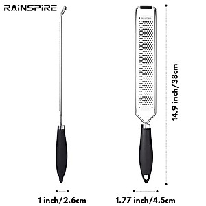 Rainspire Zester Grater with Handle, Lemon Zester Cheese Grater for Kitchen Stainless Steel, Parmesan Cheese Garlic Nutmeg Chocolate Fruits Vegetables Ginger Grater, Fine, Black