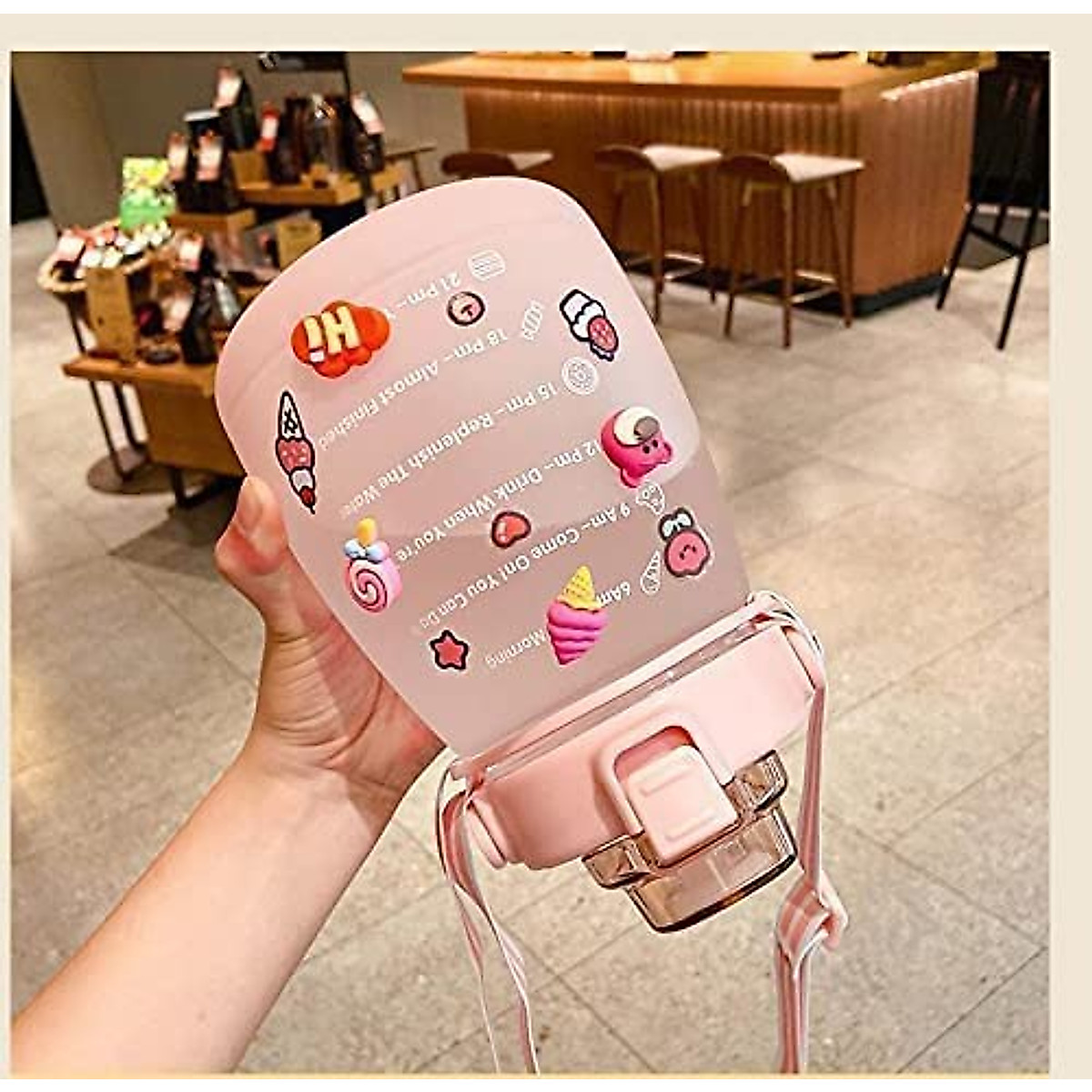 MsAilcplis Girls Kawaii Water Bottle with Straw for School Large Capacity, Portable BPA Free Sports Drinking Frosted Bottle with With scale & Cute 3D Stickers for Outdoor Camping (Pink)