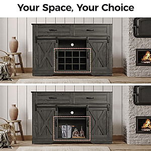 RoyalCraft Farmhouse Buffet Cabinet with Storage, 52'' Wine Bar Cabinet with Sliding Barn Door, Liquor Coffee Bar Cabinet and Sideboard for Kitchen, Dining Room, Rustic Dark Grey