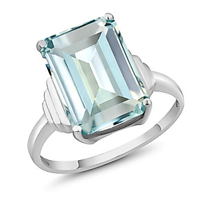 Gem Stone King 925 Sterling Silver Gemstone Birthstone Solitaire Engagement Ring | Emerald Cut 14X10MM Ring For Women | Available In Size 5, 6, 7, 8, 9