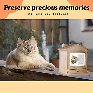 MonJolly Pet Urn, Wood Cremation Box with Photo Frame and Pawprint Clay for Personalized Urns. Memorial Keepsake for Ashes of Dogs, Cats, Small Animals. Bag for Ashes Included. Pet Memorial Gift.