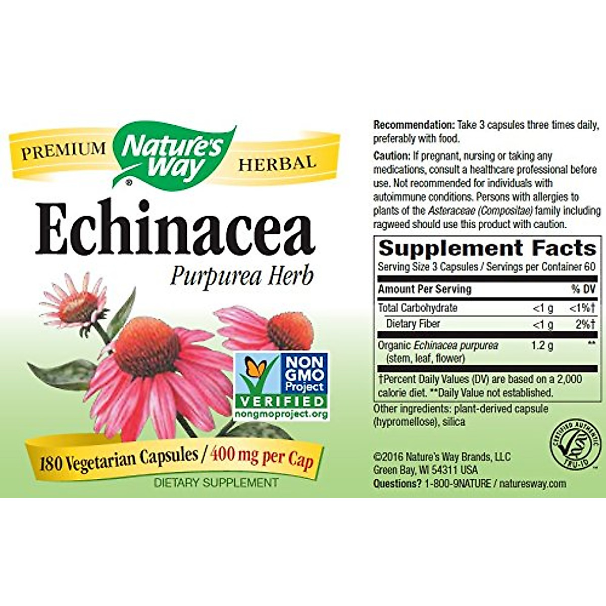 Nature's Way Echinacea Herb Capsules, 180 Count