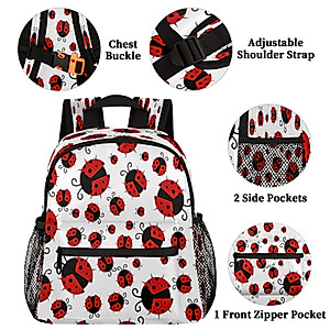 Pardick Cute Kids Backpack Red Ladybug Toddler Backpack with Chest Strap for Boys Girls Red Ladybug Print Lightweight Kindergarten Children Schoolbag Nursery Elementary Travel Bag