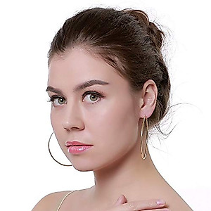 Dainty 70mm 14K Yellow Gold Silver Big Large Hoop Earrings For Women Sensitive Ears Fashion Round Circle Huggie Hypoallergenic Hoops 3 Inch Minimalist Hooped Gifts Bff Birthday (Yellow Gold)