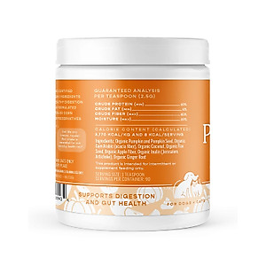 Fera Pet Organics Pumpkin Plus Fiber Supplement for Pets - Vet Created - Dog & Cat Regularity & Gut Function - Organic Pumpkin Seeds, Flax Seeds - 90 Scoops​