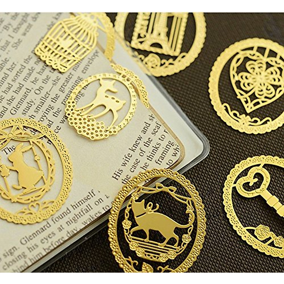 yueton Pack of 7 Mini Hollow Golden Metal Bookmarks Book Note Pad Memo Marker Label
